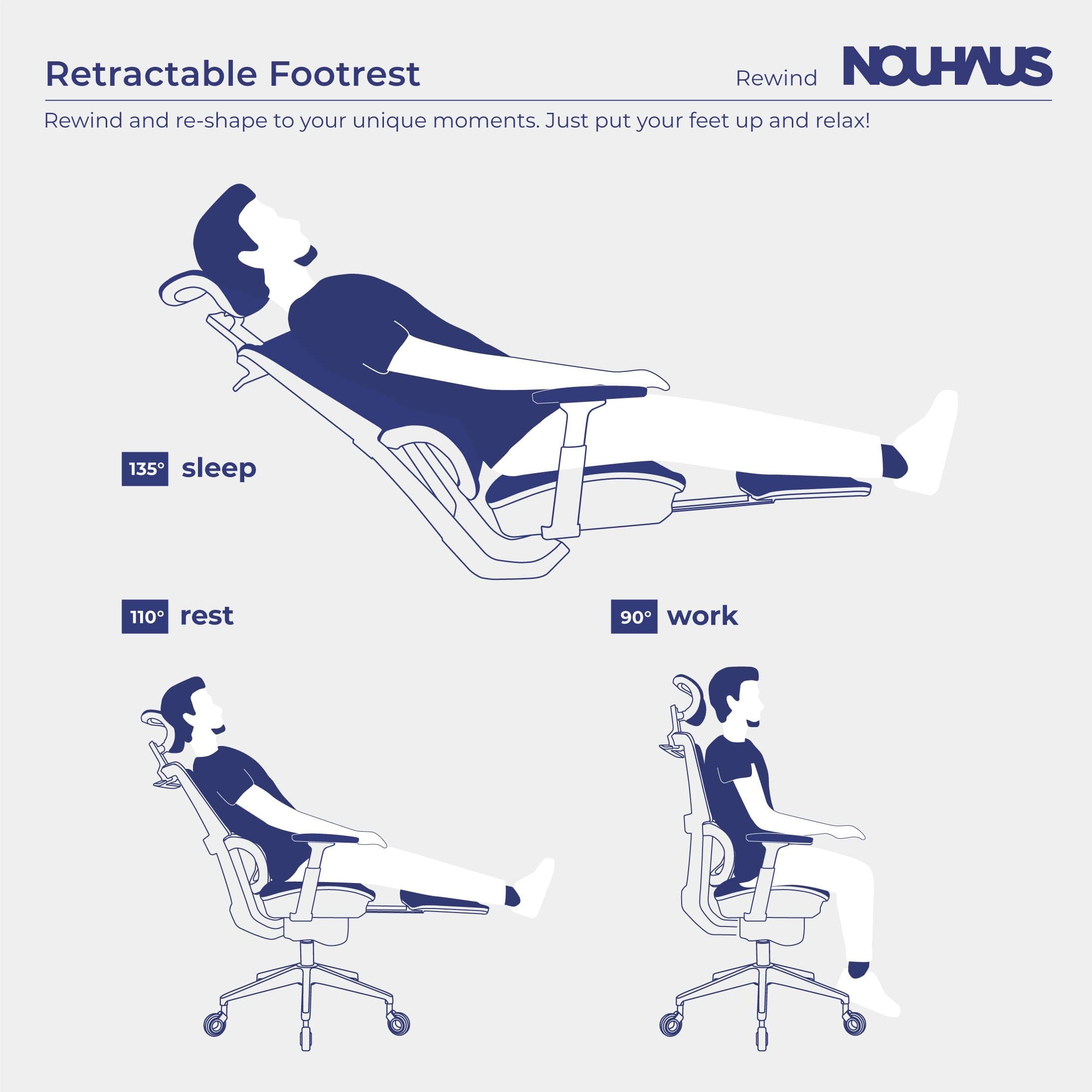 Nouhaus Rewind Ergonomic Office Chair with Footrest and Lumbar Support,Rolling Home Office Desk Chairs with Wheels,Mesh High Back Task Chair (Orange)