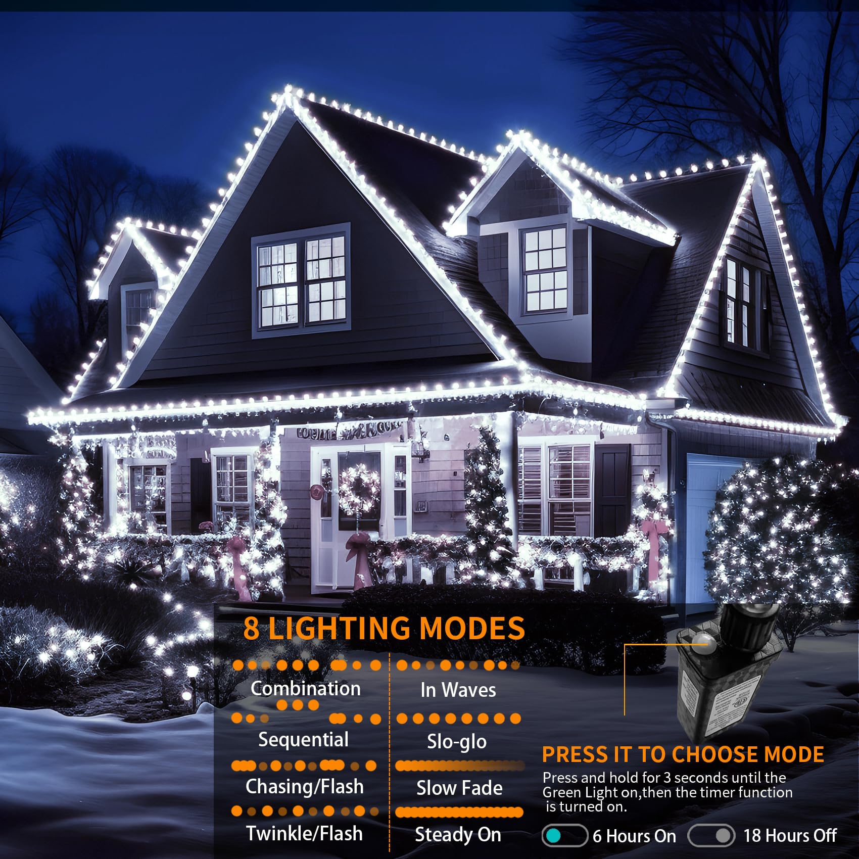 500FT Christmas Lights Outdoor 1400 LED Waterproof Christmas Tree Decorations Lights with 8 Modes Plug in Waterproof Timer Memory Function LED Christmas Lights for Xmas Yard Garden Party (Cool White)