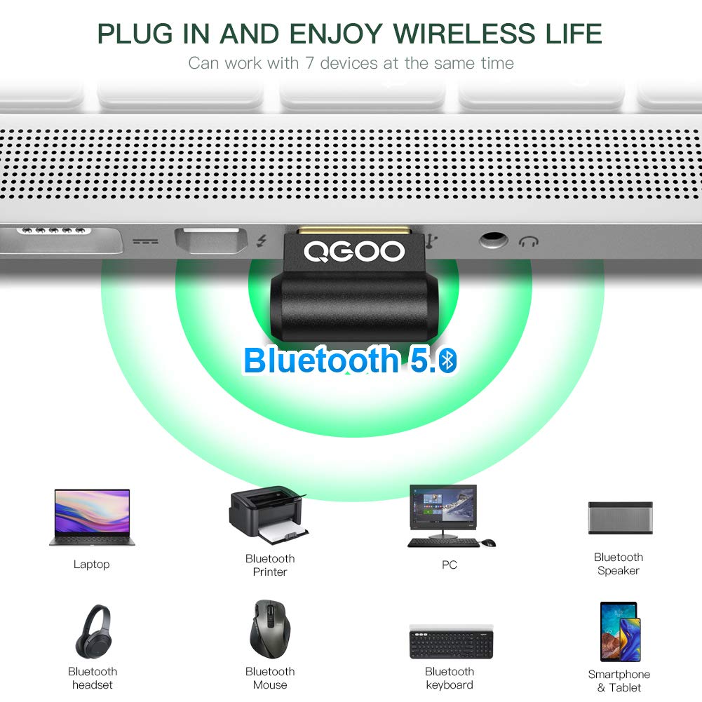 USB Bluetooth Adapter for PC, QGOO Mini Bluetooth 5.0 EDR Dongle for Desktop Computer Transfer for Laptop Bluetooth Headphones Headset Keyboard Mouse Speakers Printer Windows 7/10/11(Grey)