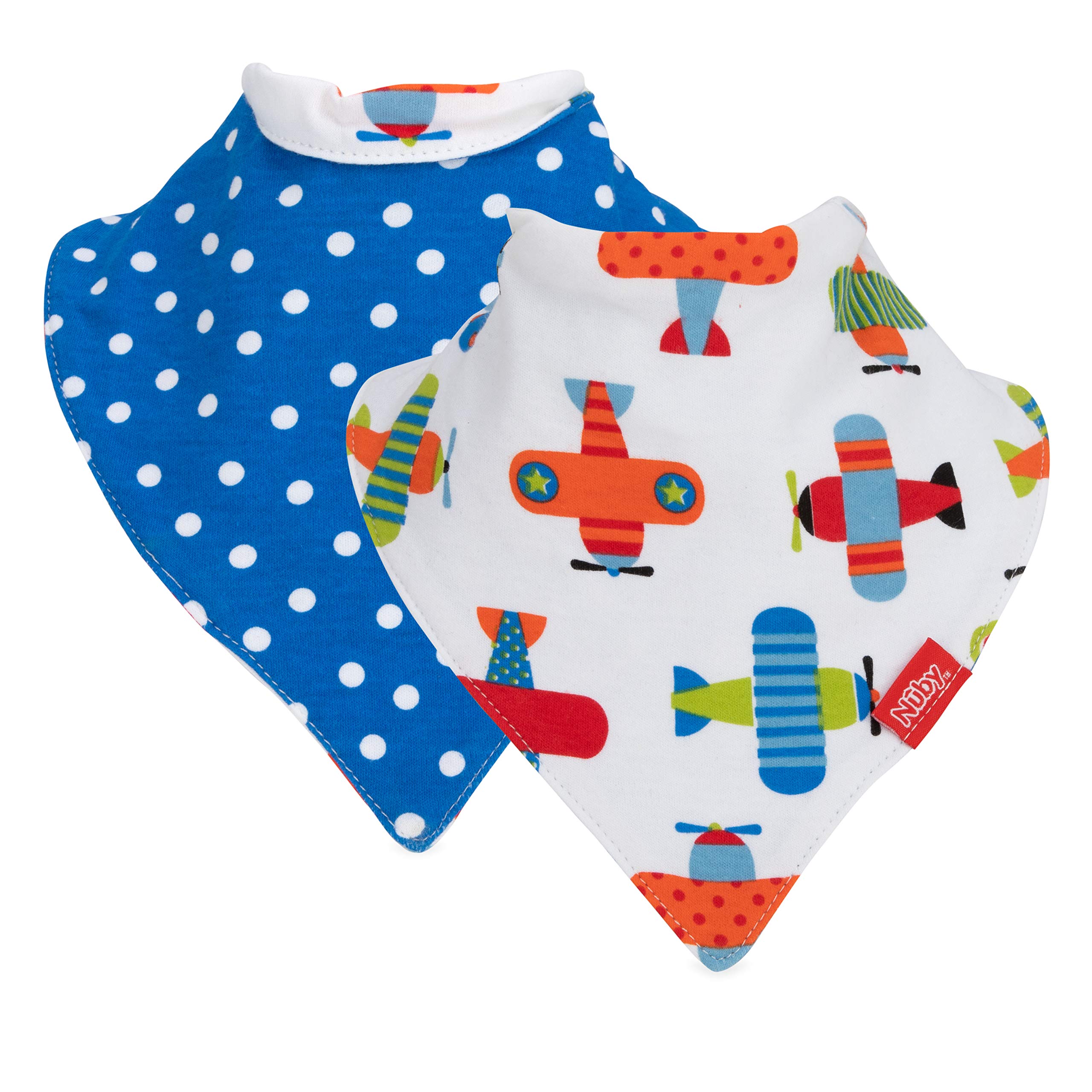 Nuby 2-pk Dribble Catcher Bandana bibs, Super Absorbent Drool Bib with Soft Comfort Neckline, Boy