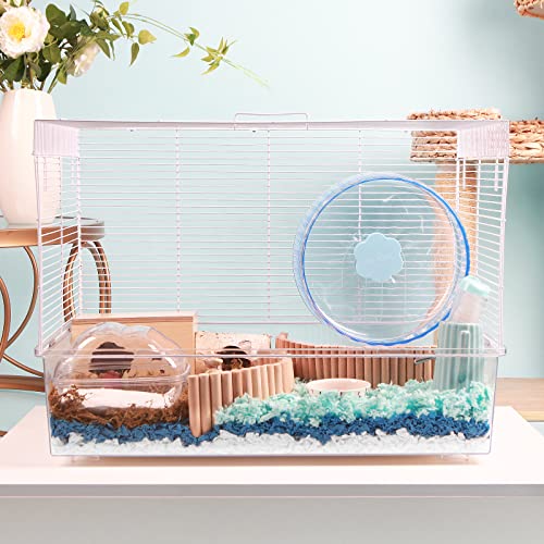 BUCATSTATE Hamster Cages with Free Accessories, Small Animal Cage and Habitats Stackable for Rats, Gerbil, Guinea Pig, Mice, Syrian Dwarf Hamster, Bird (24.4" L * 13.8" W * 16.9" H)