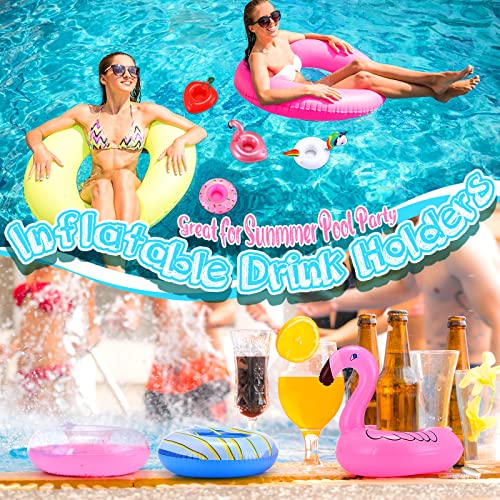 60 Pcs Pool Drink Floats Inflatable Drink Holder Drink Floaties Floating Cup Holders for Summer Swimming Pool Party Favors Bath Toys, 30 Styles