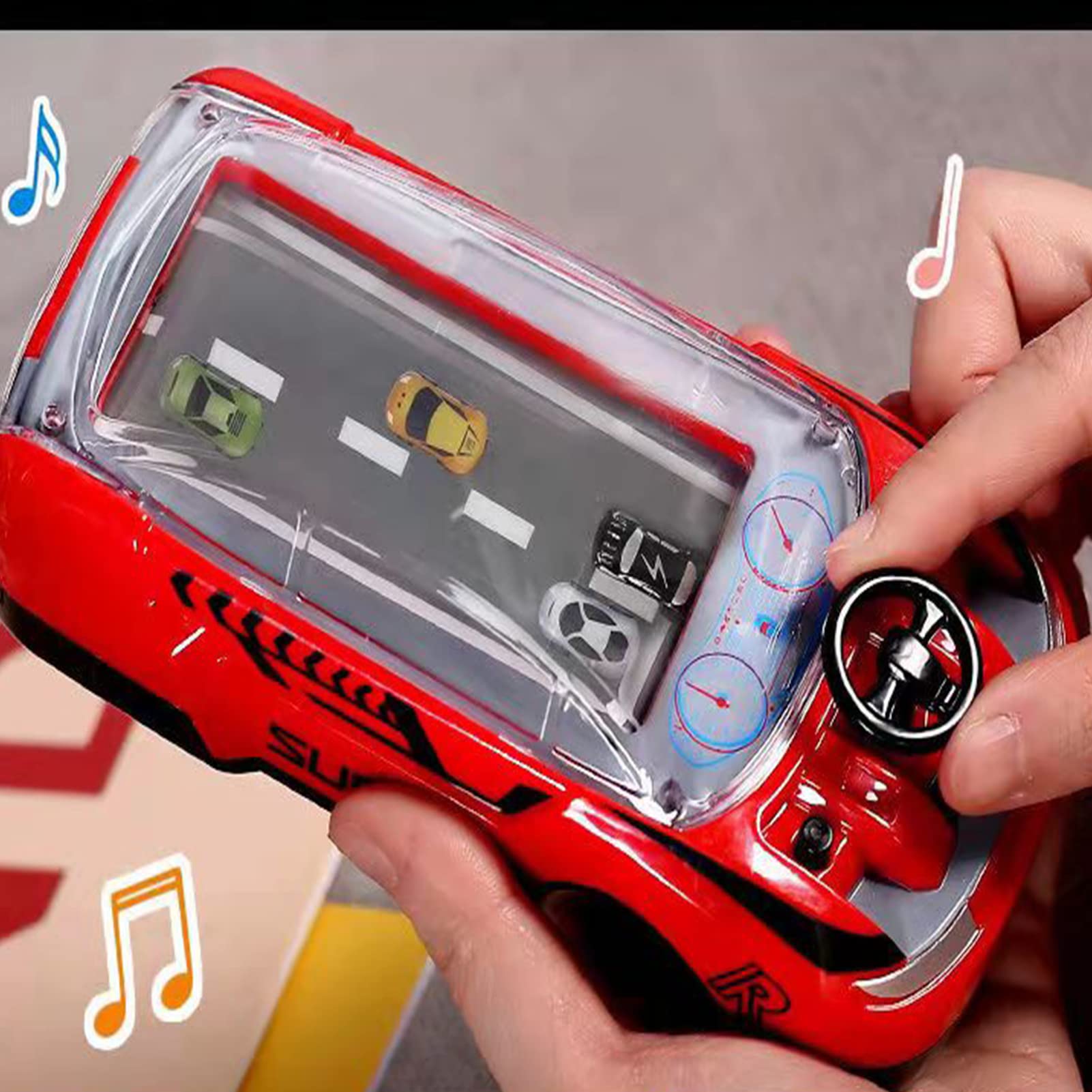 CYFG Hand-Held Portable Car Adventure Game Machine Speed, Children's Toy Manual Puzzle Simulation Racing Machine Steering Wheel (Red,1Pcs)