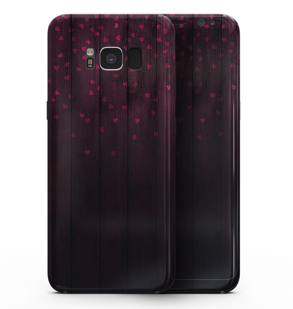 Design Skinz Design Skinz Falling Micro Hearts Over Burgundy Planks of Wood Full-Body Wrap Decal Skin-Kit for The Galaxy S8 Plus