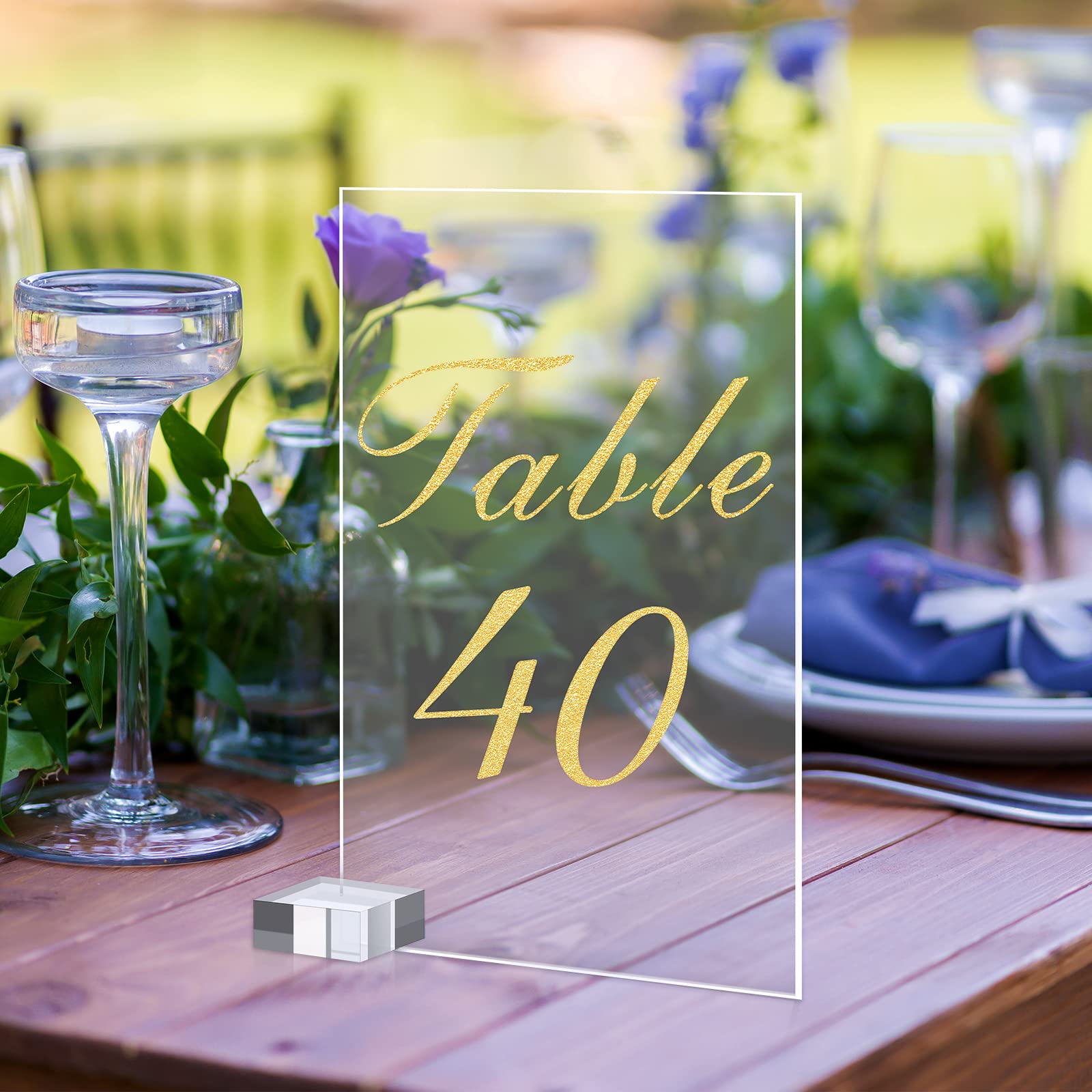 Acrylic Wedding Table Numbers with Stands 1-40 Gold Table Number Signs and Holders 4 x 6 Inch Printed Calligraphy Table Number Holders Clear Acrylic Sign for Wedding Reception Centerpiece Event Party