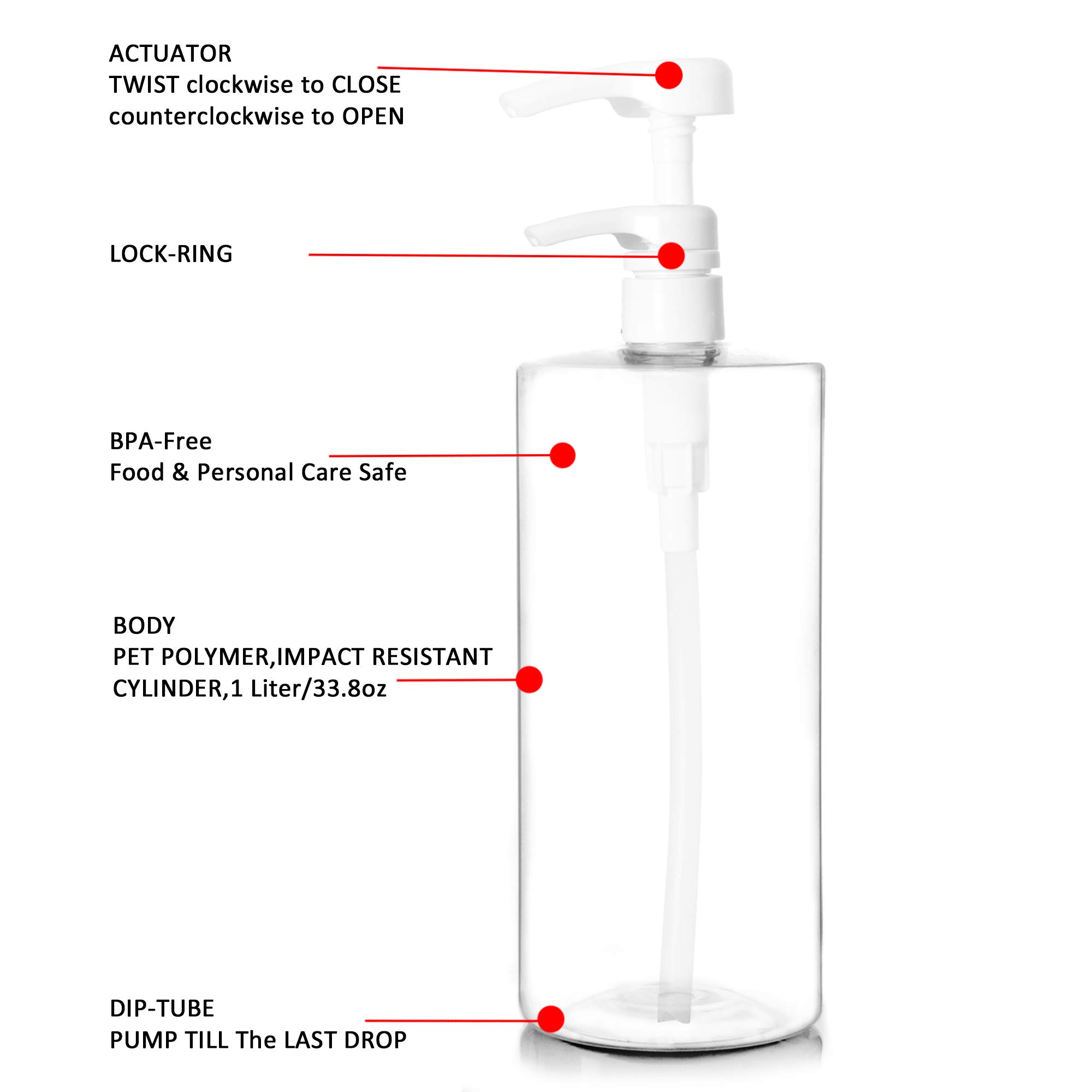 Youngever 4 Pack Pump Bottles for Shampoo 24 Ounce, Empty Shampoo Pump Bottles, Plastic Cylinder with Lockdown-Leak Proof-Pumps