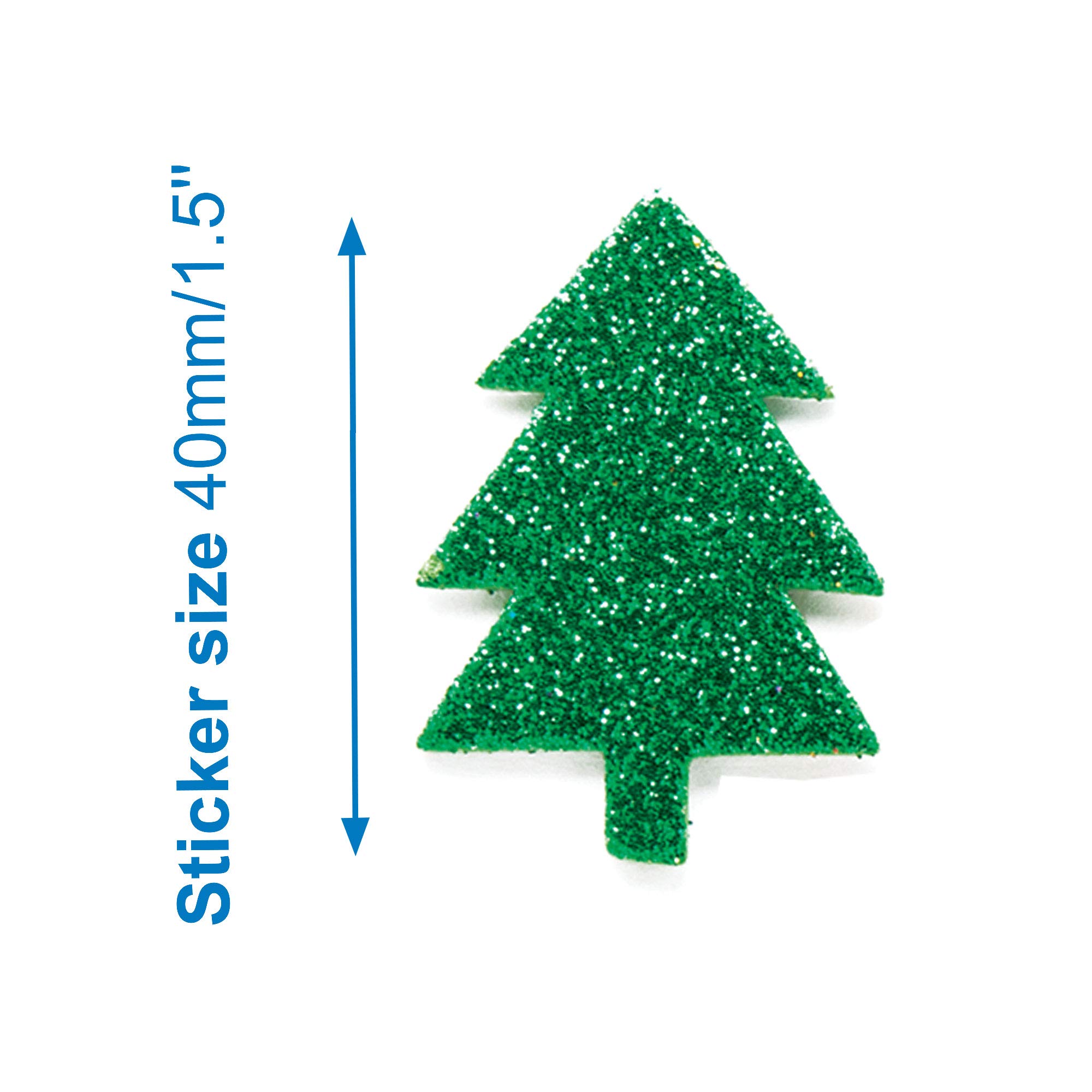 Baker Ross AR713 Christmas Tree Glitter Stickers - Pack of 100, Christmas Stickers for Arts and Crafts