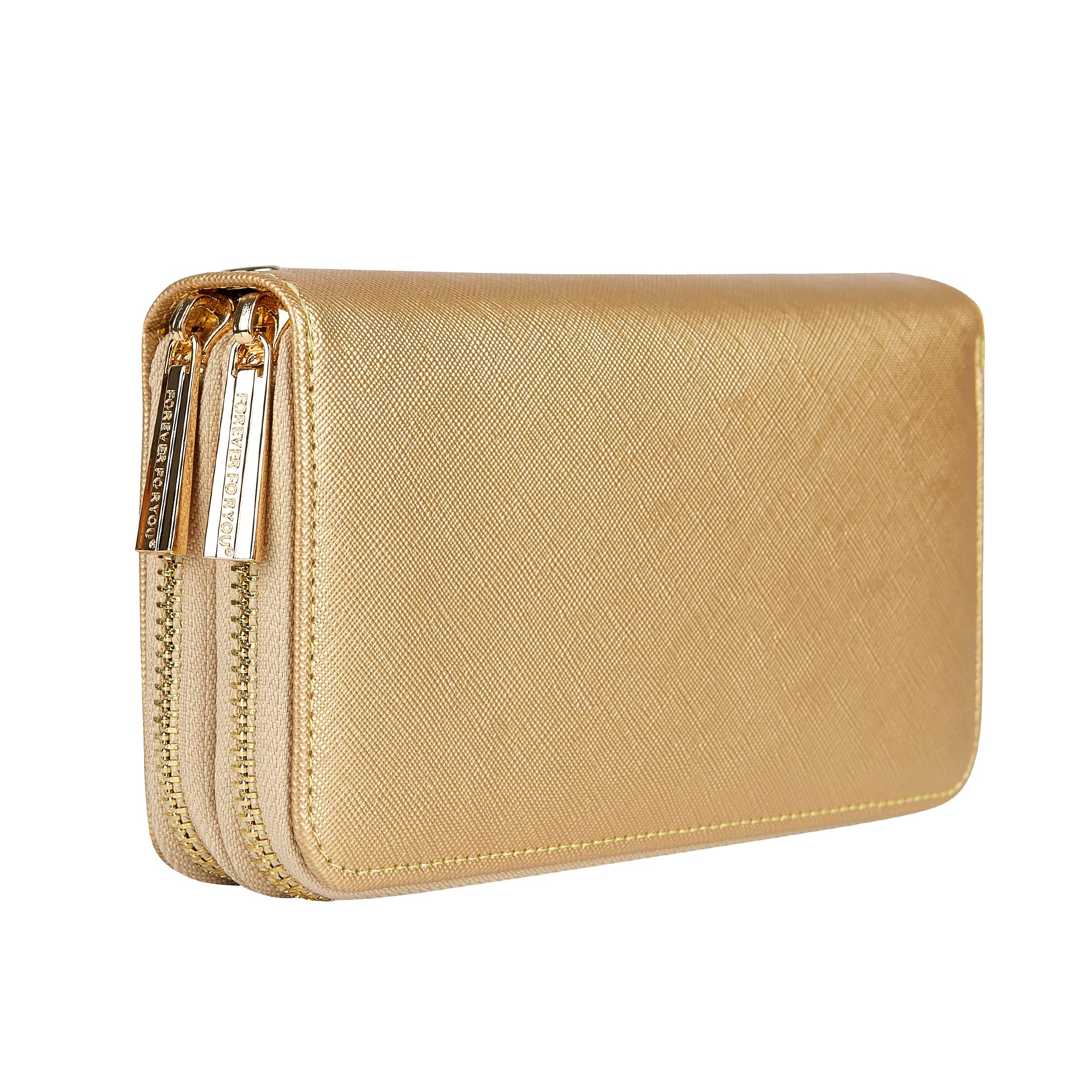 Cynure Women's Large Zipper Card Organizer Long Leather Wristlet Clutch Wallet for Ladies, Gold