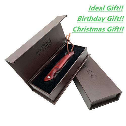 ALBATROSS HGDK004 Awesome EDC Damascus Pocket Folding Knife lanyard, Rosewood Handle, Gifts/Collections