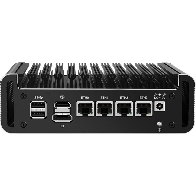4 Ports Micro Firewall Appliance Inter N200 Quad Core, Inter I226-V 2.5Gbe NIC Fanless Mini PC, Network Gateway Soft Router Mini Computer, Support AES-NI, DDR5 RAM, Barebone 16GB RAM 256GB SSD