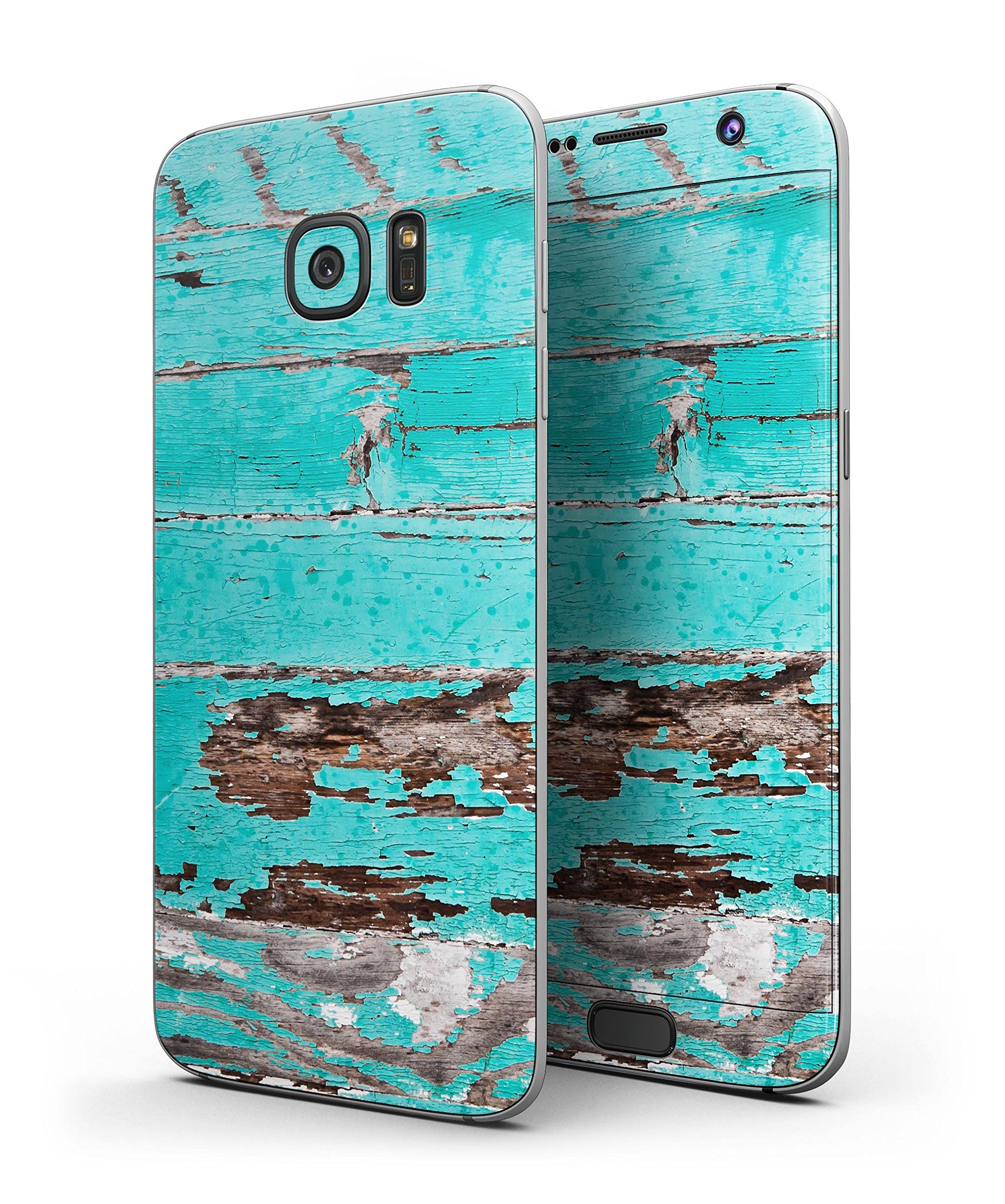 Design Skinz Design Skinz Turquoise Chipped Paint on Wood Full-Body Wrap Decal Skin-Kit for The Galaxy S9 Plus