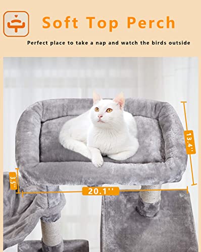 MQ Cat Tree Tower 36.7in with Padded Plush Perches, Condo, Hammock & Cat Scratching Post for Kittens, Large Cats, Gray