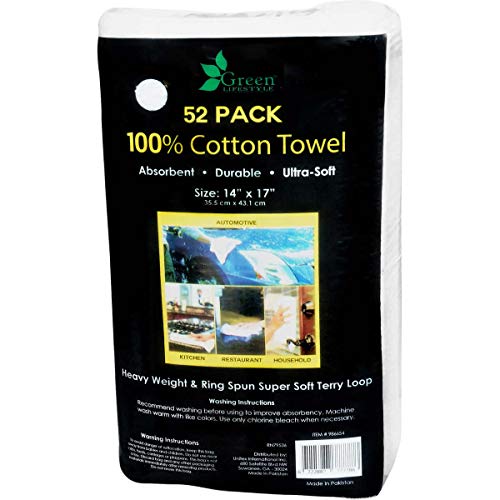 52 Pack Green Lifestyle 14 X 17 100% Cotton Heavy Weight Wring Spun Soft Terry Loop Shop Towels