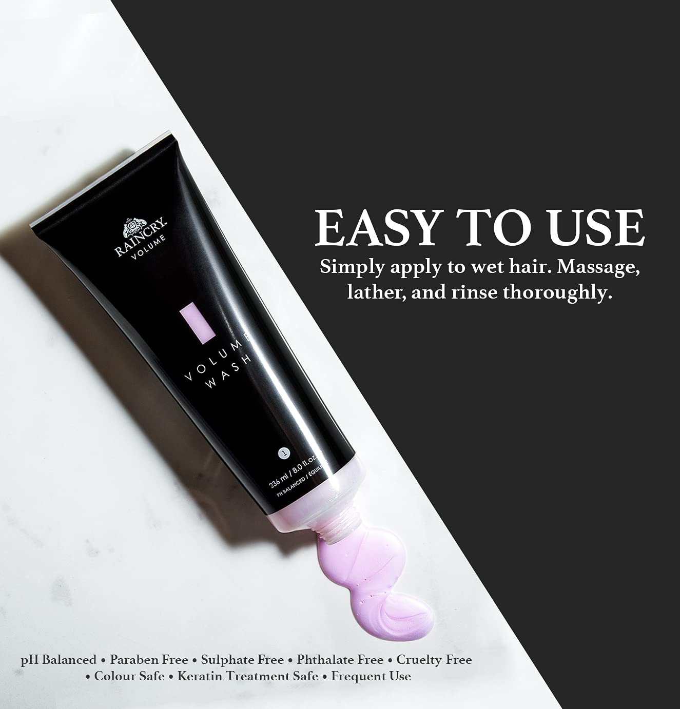RAINCRY Volume Wash Shampoo β Natural, Professional Hair Product with Salon Stylist Quality for Fine to Normal Hair β 236 mL