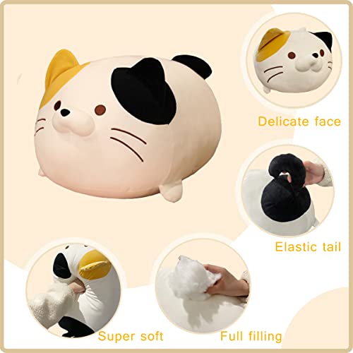 AIXINI 13.7 inch Cute Cat Plush Pillow Stuffed Squishy Animal Cylindrical Body Pillow, Super Soft Fat Cat Chubby Kitten Kawaii Pillow-White