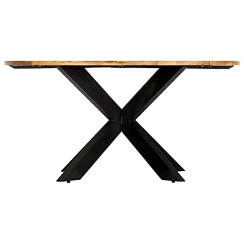 CHARMMA Dining Table Round,Solid Mango Wood Kitchen & Dining Room Round Tables for Farmhouse Kitchen Room Decor, Powder Coated Iron Leg,59.1" Dia