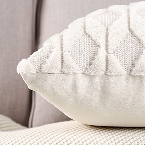 MADIZZ Set of 2 Soft Plush Short Wool Velvet Decorative Throw Pillow Covers 18x18 inch Beige Square Luxury Style Cushion Case Pillow Shell for Sofa Bedroom