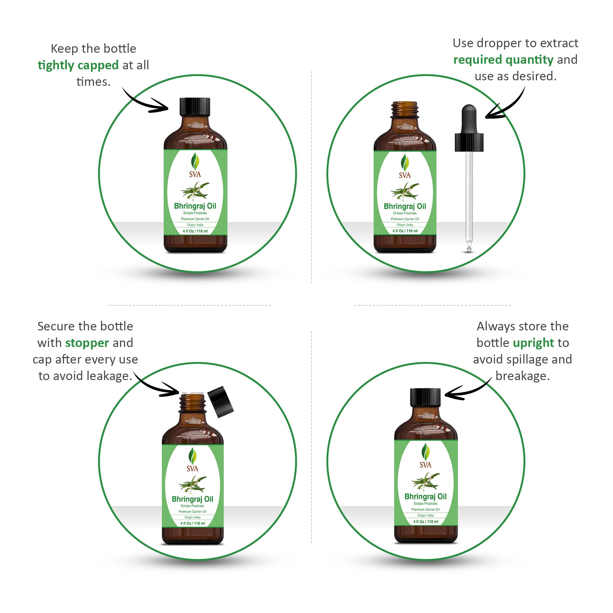 SVA Bhringraj Premium Carrier Oil 4oz (118ml) With Dropper for Hair Oiling, Scalp Massage & Skin Care