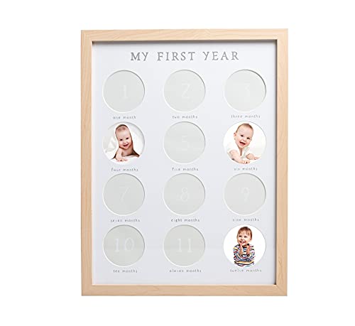 Pearhead Baby's First Year Photo Frame, Monthly Growth Baby Picture Frame, Gender-Neutral Baby Frame, Wooden