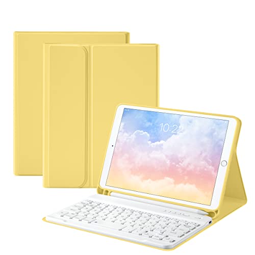 GUDOU Bluetooth Keyboard Smart Case for iPad 7th/8th/9th Generation 10.2 inch,Detachable iPad Keyboard Case with Pencil Holder,Auto Sleep/Wake (Yellow)
