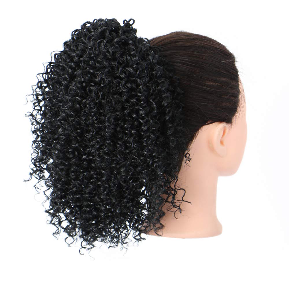 Vigorous Afro Drawstring Ponytail Kinky Curly Ponytail Drawstring Afro Puffs Curly Ponytail Extension for Women Synthetic 10 Inch Curly Ponytail (Black 1B#)