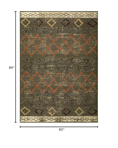 Antep Rugs Alfombras Non-Skid (Non-Slip) 5x7 Rubber Back Bohemian Distressed Moroccan Boho Low Pile Profile Indoor Area Rug (Green, 5' x 7')