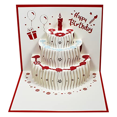 Magic Ants Pop Up Happy Birthday Card,3D Birthday Popup Cards,Birthday Cake Funny Postcards Pop Up Greeting Cards,Pop Up Birthday Cards for Women Men (Fruit Birthday Cake - Red)