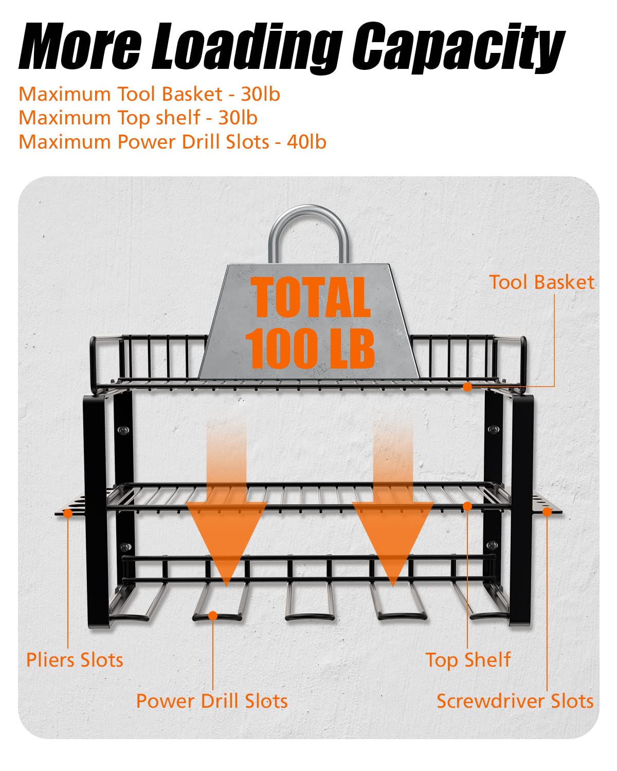WellMall Power Tool Organizer Holder - Wall Mount Style for Power Tool Drill as Heavy Duty Tool Shelf & Tool Rack with Compact Packed with Color Box, Great Gift for Man