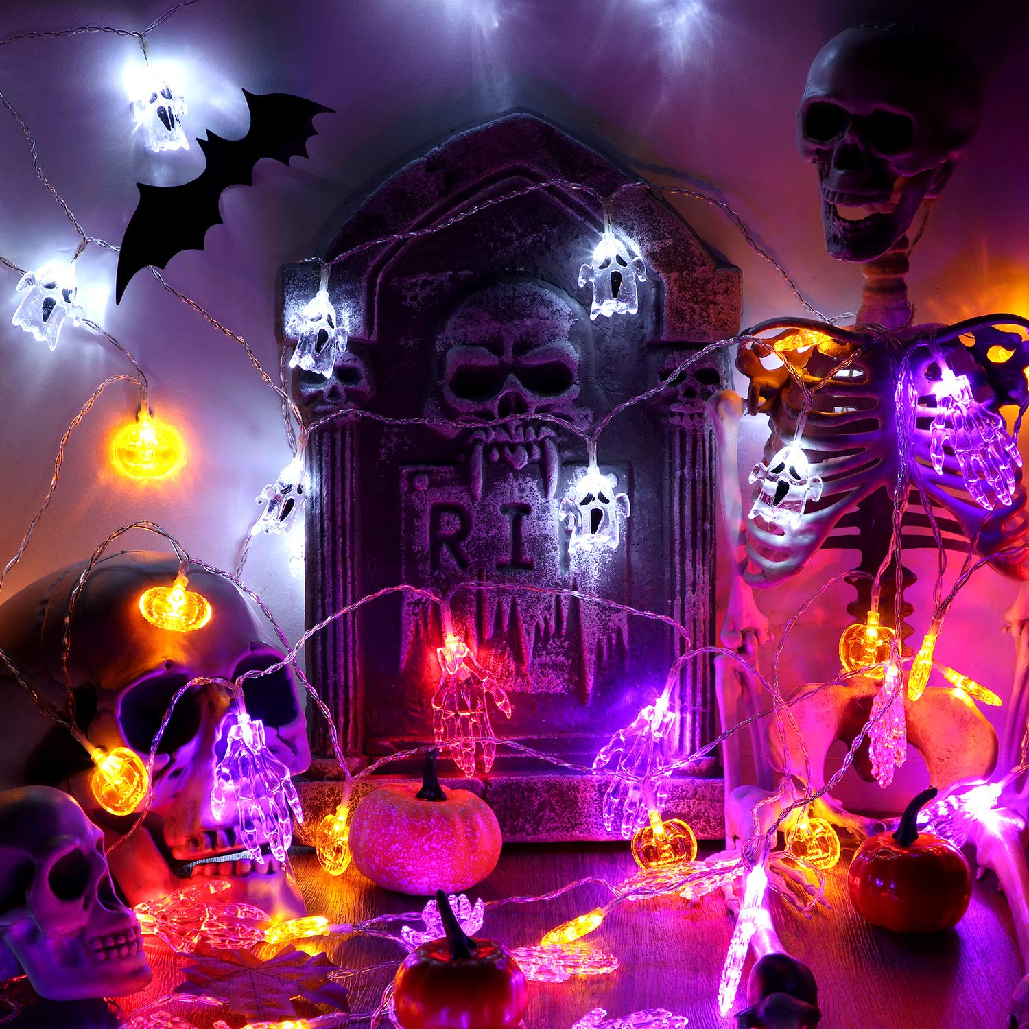 3Pcs Halloween Spooky Decorative String Lights, 9.8ft 54 LED Battery Operated Hand Ghost Pumpkin Party Light String Halloween Decorations for Lawn Porch Door Window Wall Home Garden Halloween Decor