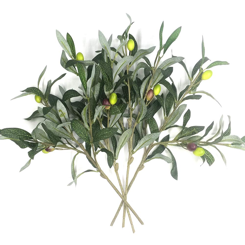 Artificial Olive Plants Branches Fake Fruits Silk Plants Branch Leaves ndoor Outside Home Garden Office Verandah Decor (4 Pcs)