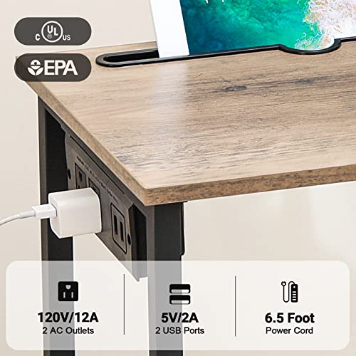 AMHANCIBLE Small Nightstand Set of 2, Side Tables with Charging Station, Night Stand with USB Ports and Outlets, End Tables for Small Space, 2-Tier Storage Shelf, Metal Frame HET032GY