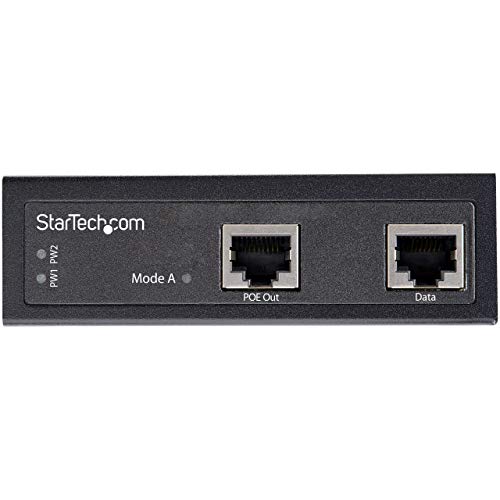 StarTech.com Industrial Gigabit Ethernet PoE Injector - 30W 802.3at PoE+ Midspan 48V-56VDC DIN Rail Power Over Ethernet Injector Adapter - -40C to +75C Cameras/Sensors/WiFi Access, TAA (POEINJ30W)