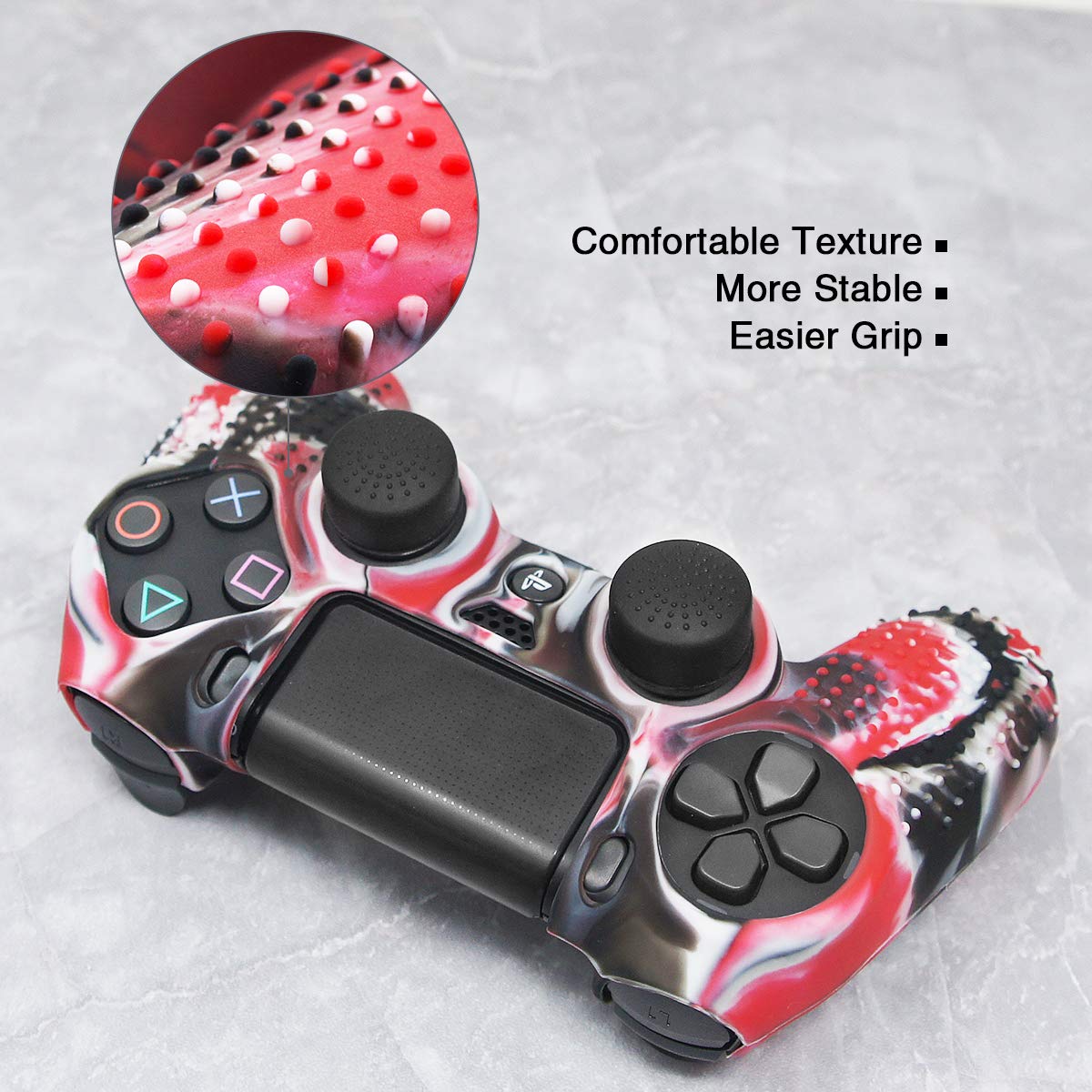 6amLifestyle PS4 Controller Skin (Red + Blue 2 Controller Skins + 10 Thumb Grips) Anti-Slip Silicone Cover Protector Case for DualShock 4 PS4 / PS4 Slim / PS4 Pro Controller