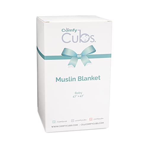 Comfy Cubs Baby Muslin Blanket, Swaddle for Newborns and Toddlers, Large 40” x 40” Cover, 6-Layer Plush Softness for Infant Swaddling, Receiving, or Tummy Time, Shower Gift (White, Baby - Muslin)