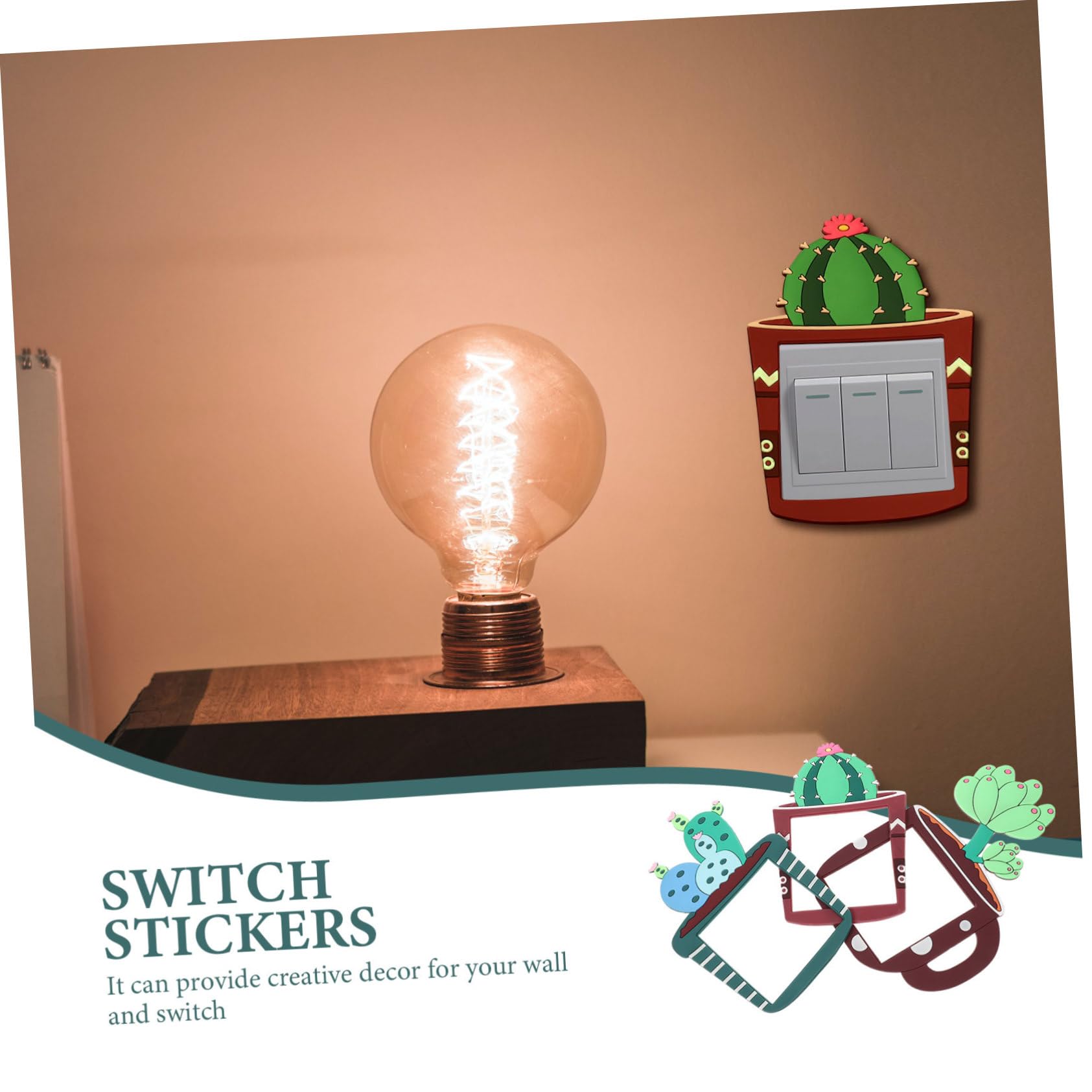 4 Sets Sticker Room Decor Cactus Stickers Label Stickers LED dimmer Wall Decals Glow in The Decorations Socket Stickers Wall Stickers Juicy