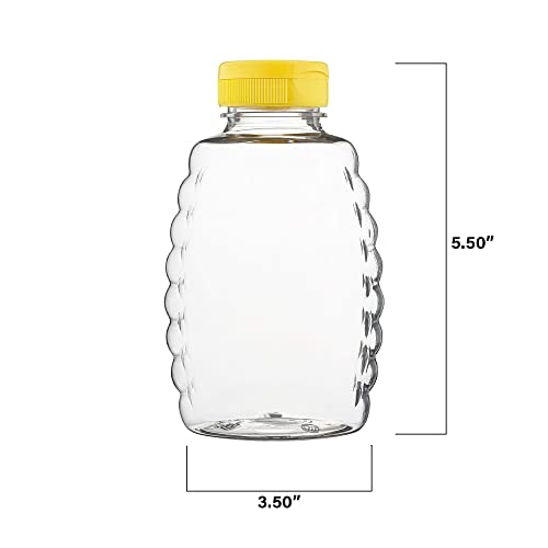 MT Products Empty Clear Plastic Squeeze Bottle Honey Dispenser with Flip Top Lids, Jar for Honey or Syrups, 16 Ounce - 1 lb. (12 fluid oz) Pack of 6 - Made in the USA