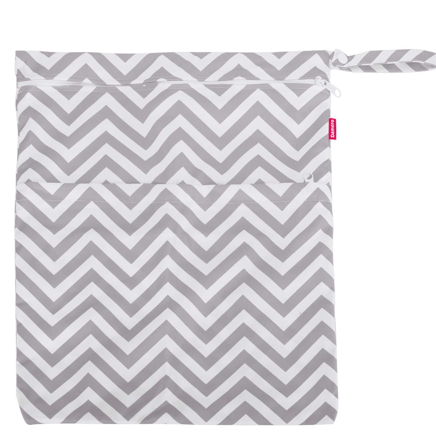 Damero 3pcs Travel Wet and Dry Bag Organizer with Handle for Cloth Diaper, Pumping Parts, Swimsuit and More, Easy to Grab and Go, Gray Chevron