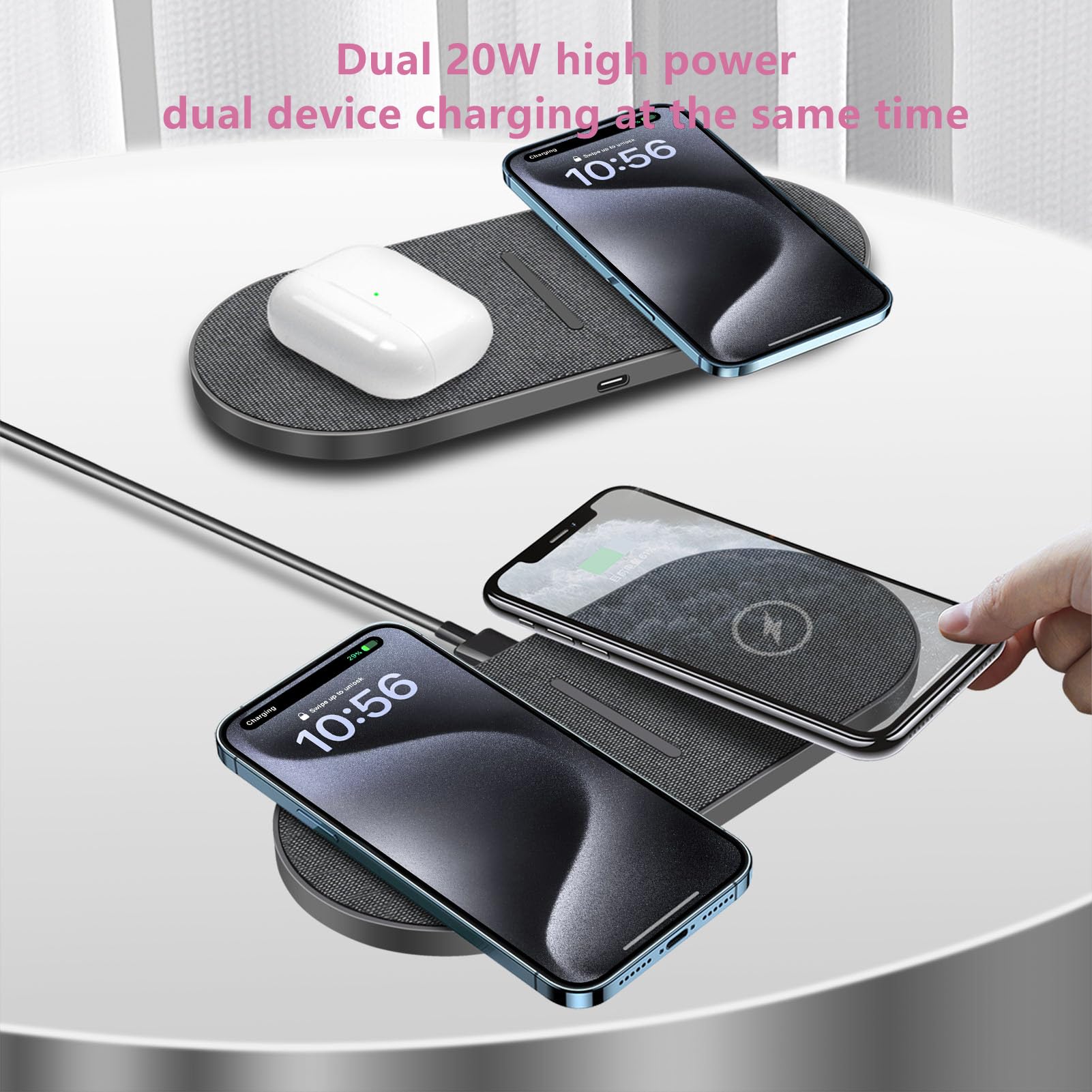40W Wireless Charging Pad,Dual 20W Charging mat for Apple iPhone 15 14 13 12 11 Pro/Max/Mini/Plus/XS/XR,Airpods 3/2/Pro,2 in 1 Wireless Phone Charger for Samsung,Pixel,Xperia,LG(with PD Adapter)