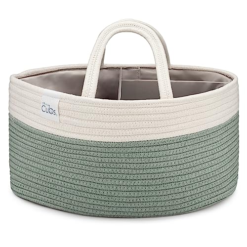 Comfy Cubs Diaper Caddy Organizer- Large Portable Baby Diaper Caddy Nursery Storage Bin and Car Travel Basket - Tote Bag with Dividers for Diapers & Wipes, Sage