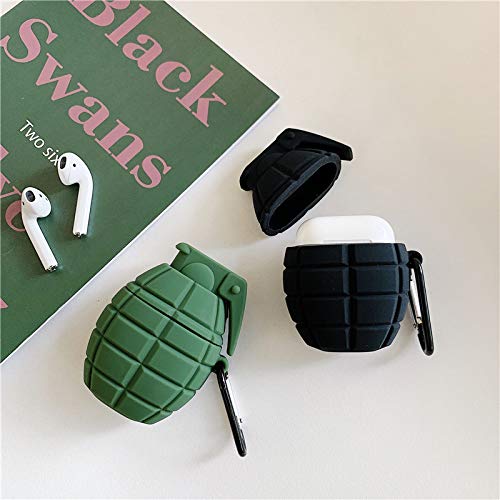 UR Sunshine Case Compatible with AirPods 1/2, Cool Military Funs Grenade Shape Cover Case, Soft Silicone Gel Stylish Bomb Charging Earphone Case for AirPods 1/2 +Hook-Black