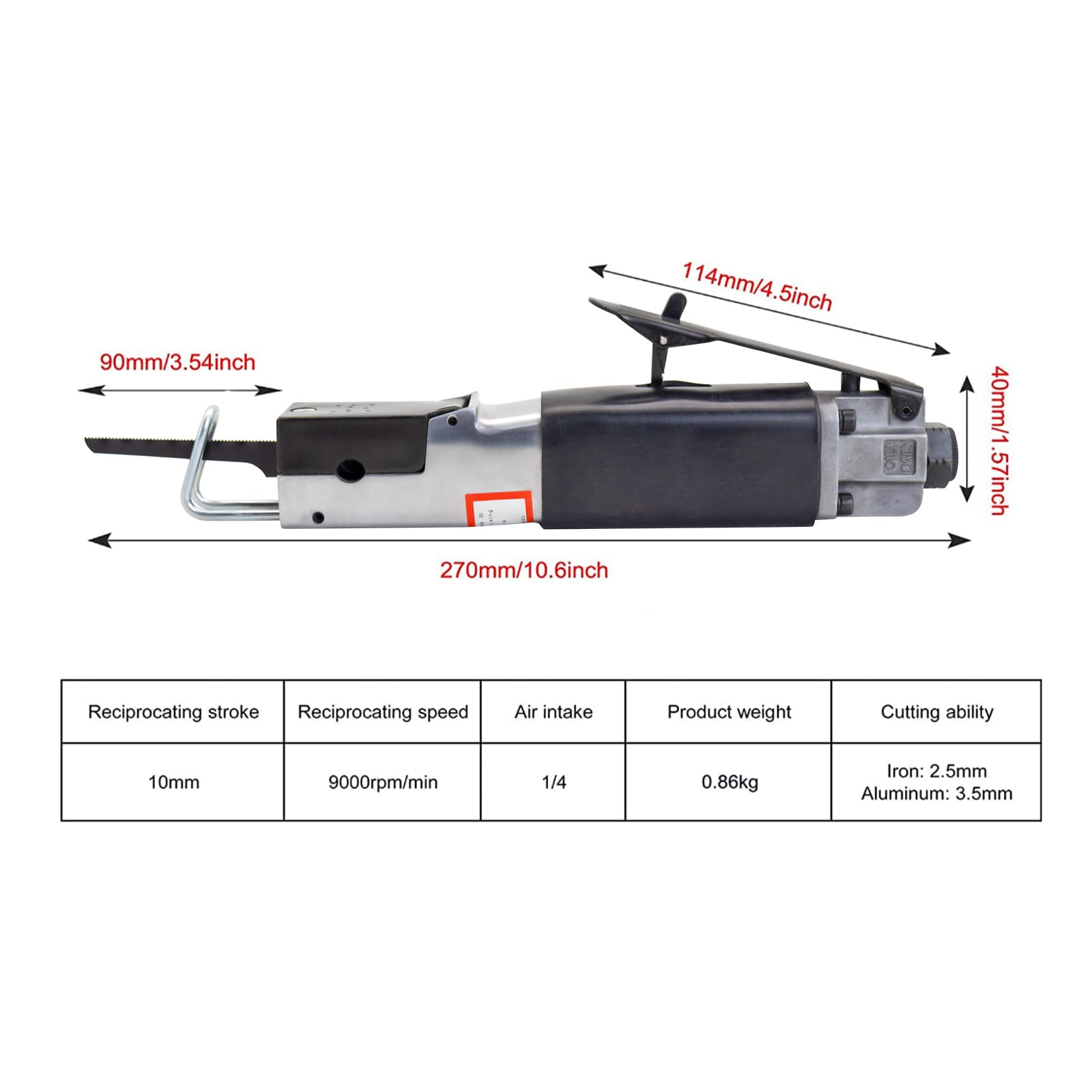 SDRTOP Air Reciprocating Saw Pneumatic body saws tool with 6pc 24T & 32T Blades Heavy Duty Hacksaw Cutter for Metal Sheet Cutting