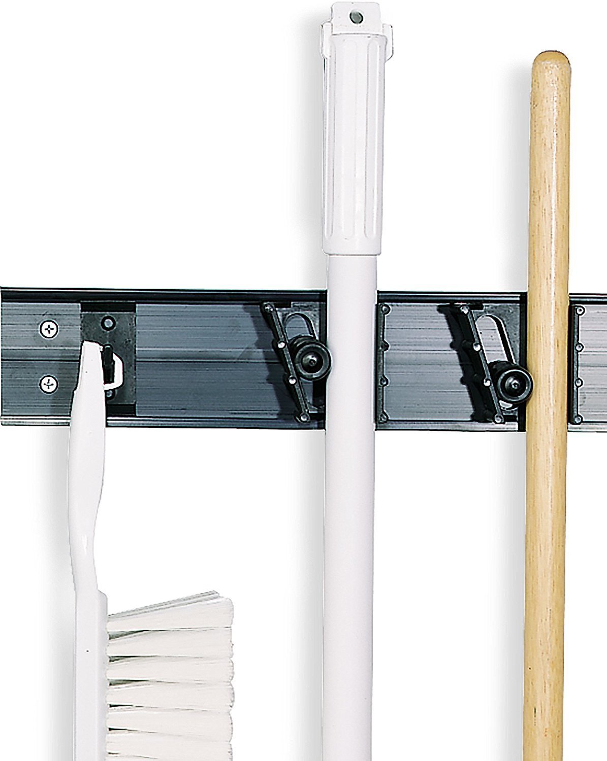 Carlisle FoodService Products Roll 'N Grip Plastic Broom Holder Wall Mount, Bathroom Organizer, Kitchen Organizer with Quick Release for Kitchen, Restaurant, Home, 1.75 Inches, Black, (Pack of 12)