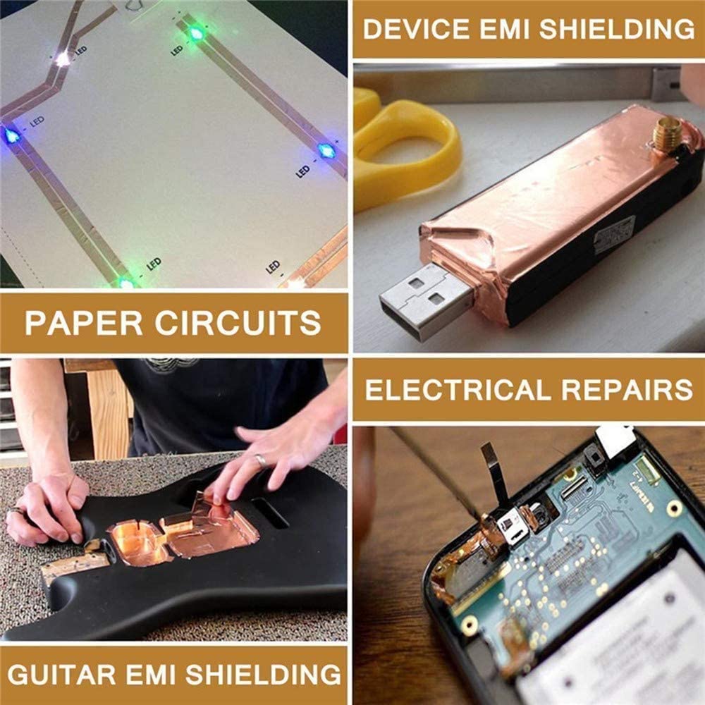AIYUNNI Copper Foil Tape (1/2-inch x 33 FT) with Double-Sided Conductive Adhesive for Guitar & EMI Shielding,Stained Glass Making,Electrical Repairs,Paper Circuits,Soldering,Grounding,DIY Copper Tape