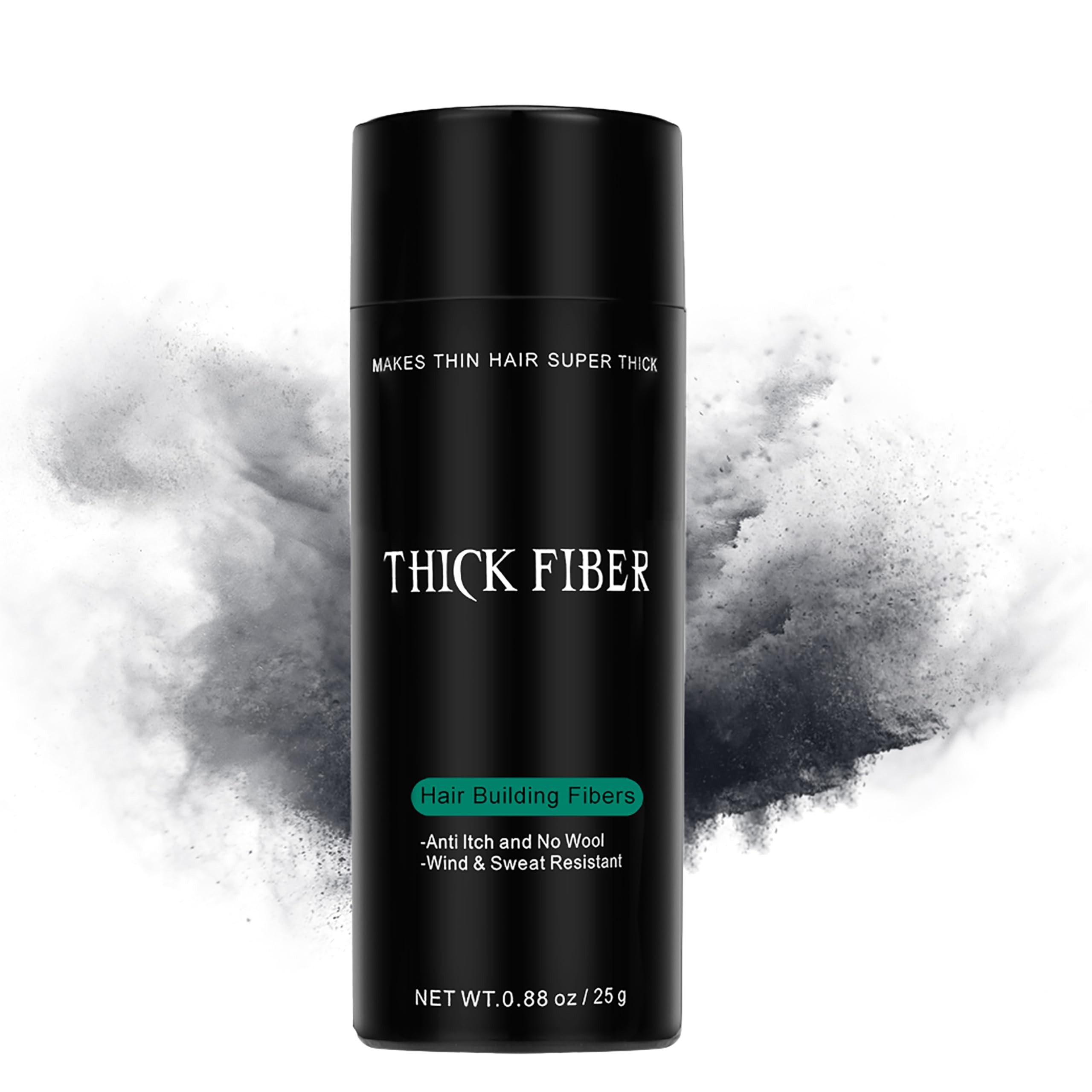 THICK FIBER Hair Fibers for Thinning Hair & Bald Spots (BLACK) - 25g Bottle - Conceals Hair Loss in Seconds - Hair Powder for Women & Men