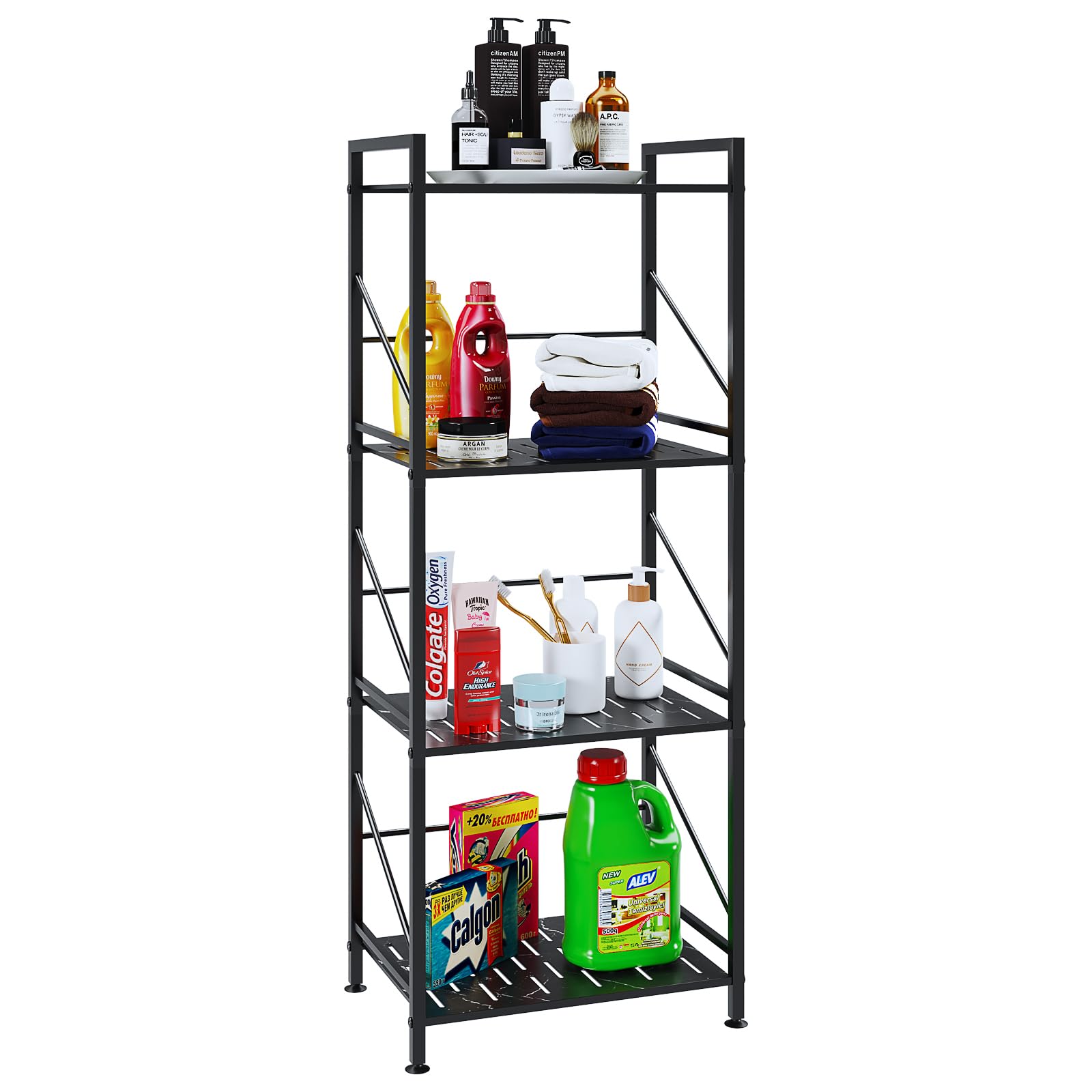 ZHAZHADI Metal Shelving Unit, 5 Tier Kitchen Storage Shelf Rack,Free Standing Shelving Unit Heavy Duty Shelves Rack Bathroom Shelf Plant Standfor Pantry Closet Kitchen Laundry,Black