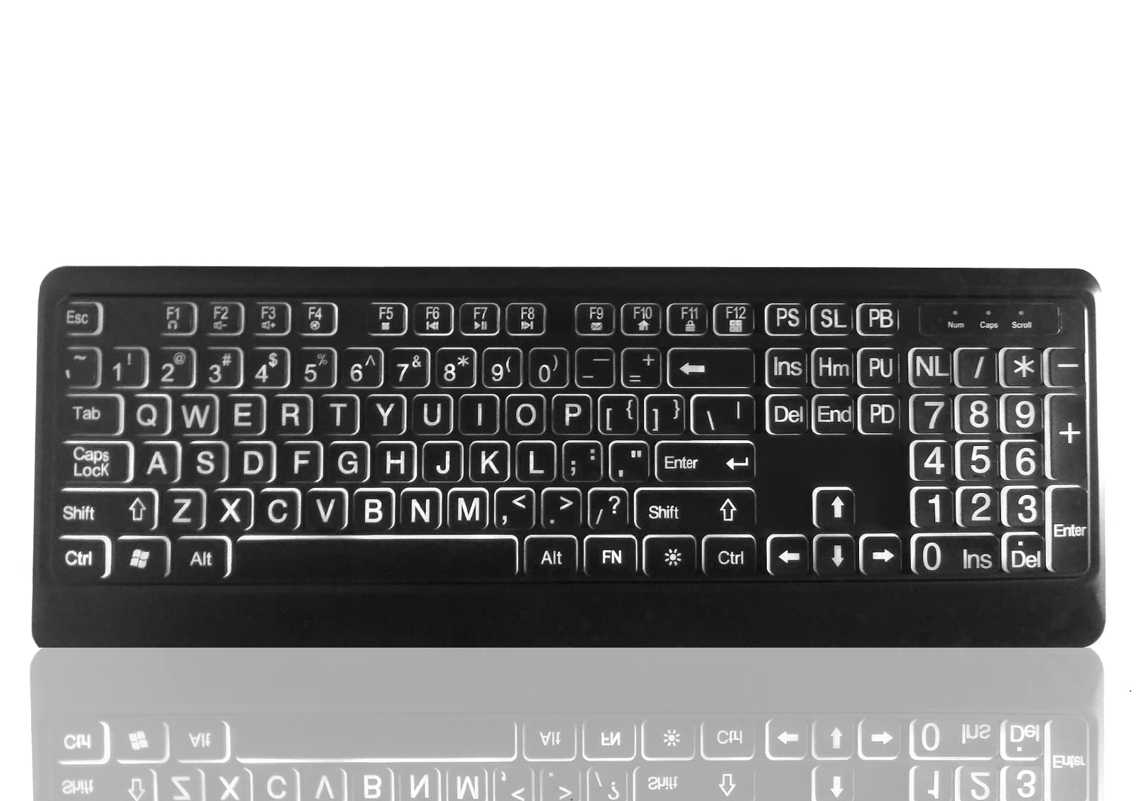 TRONWIRE LED White Backlit Illuminated Large Oversized Print Letter Wired USB 104 Keys Standard Full Size Keyboard for Desktop PC Computer