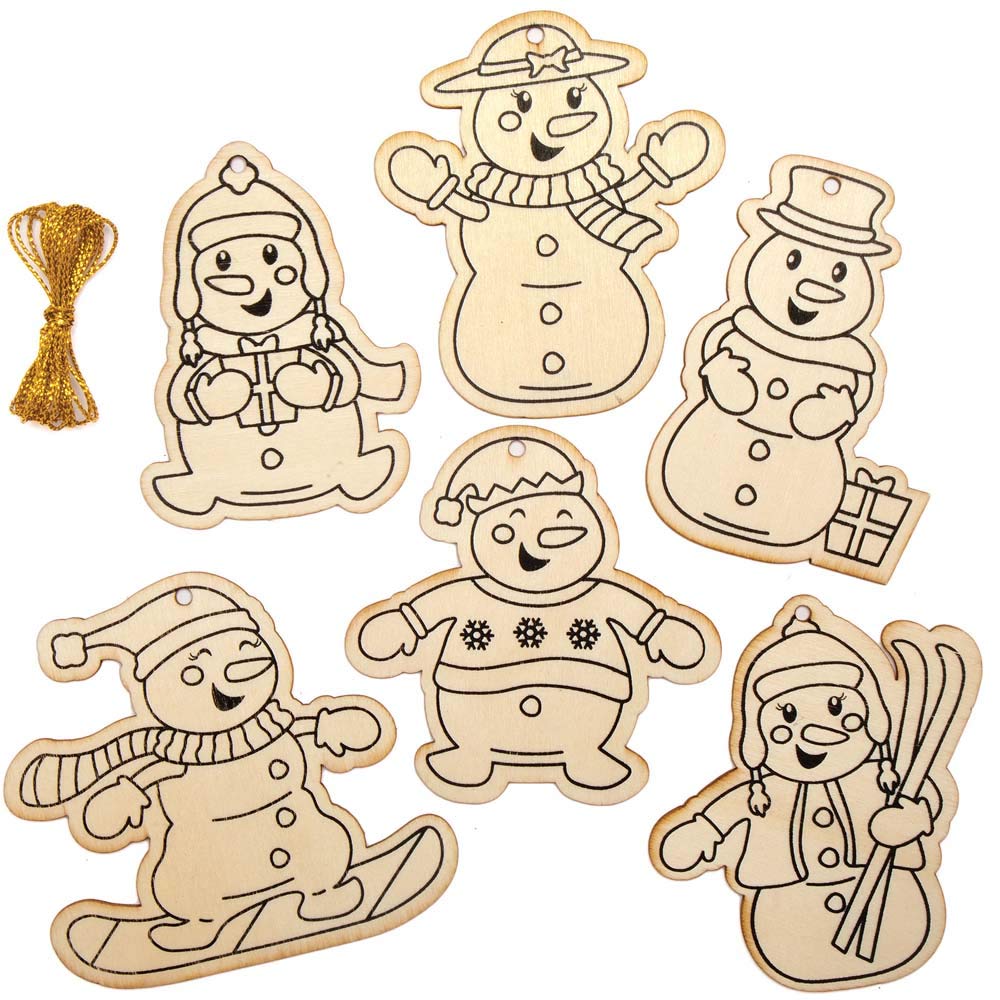 Baker Ross AX507 Snowman Wooden Decorations - Pack of 12, Christmas Decorations for Kids to Decorate and Display, Ideal Kids Arts and Crafts Project
