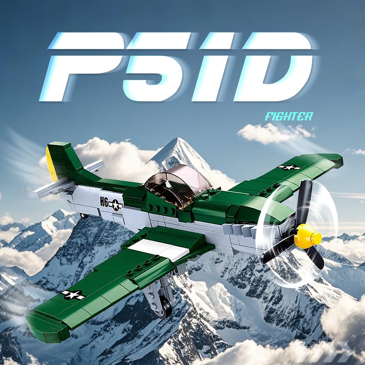 DAHONPA P51D Fighter Military Army Airplane Building Bricks Set with 1 Figure, 323 Pieces Air-Force Build Blocks Toy, Gift for Kid and Adult.