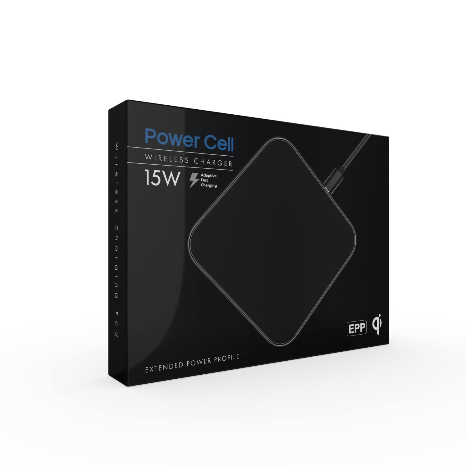 POWERCELL Wireless Charging Pad for iPhone 15 | 15W EPP Fast Charge Ready | Square Shaped Glass Top Aluminum Shell | USB to USBC Cable | Compatible with All Qi-Certified Devices | NO Power Adapter