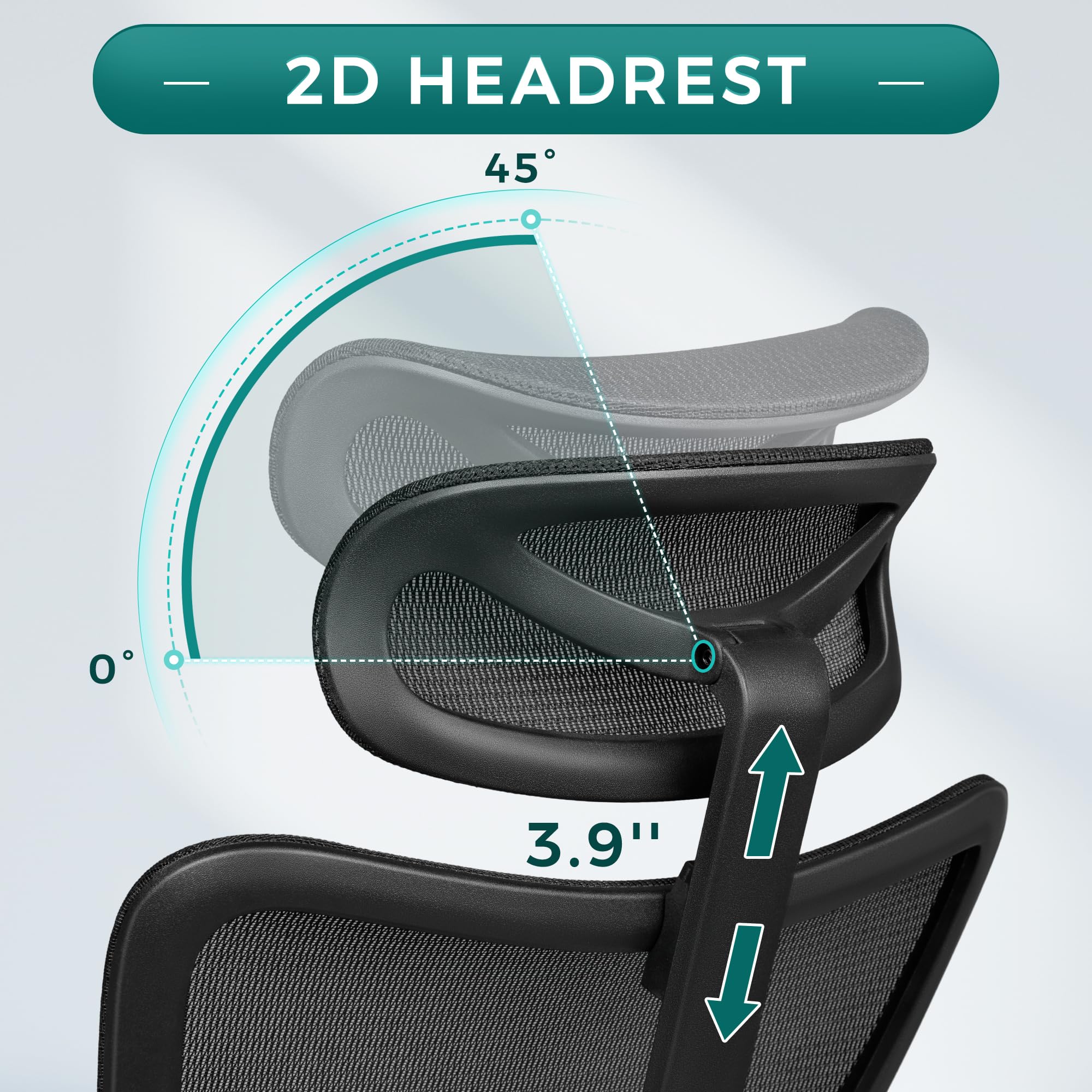 Shahoo Ergonomic Mesh Office Chair with High Back & Adjustable Headrest & Lumbar Support & 2D Armrests & Tilt Function & PU Wheels, Swivel Computer Task Seat for Big and Tall People, Black